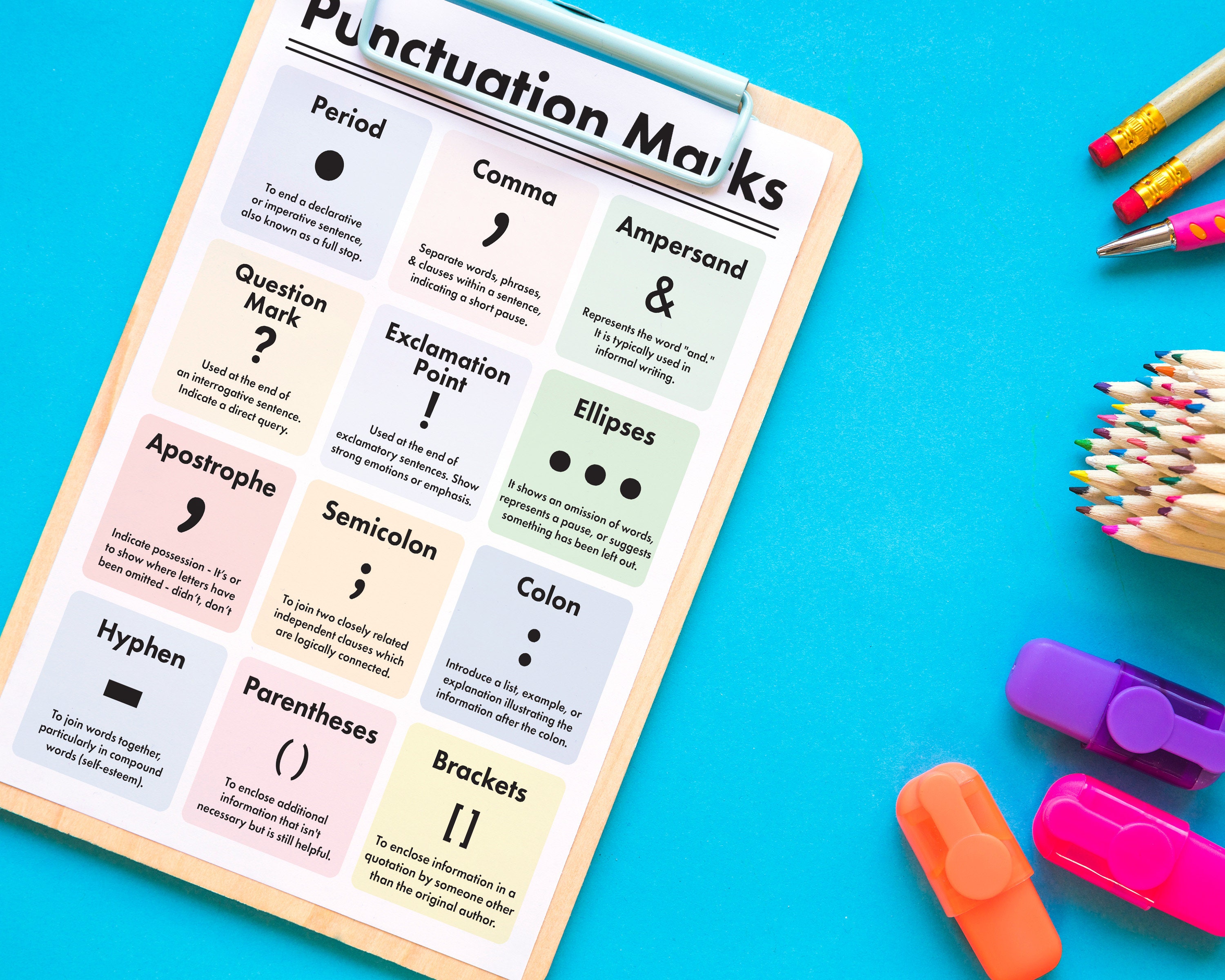 Punctuation Marks Poster - Improve English Writing Skills, Homeschool ...