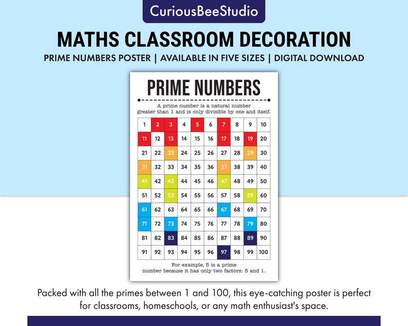 Prime Numbers Chart, Prime Numbers Between 1 to 100, Maths Teaching Aid ...