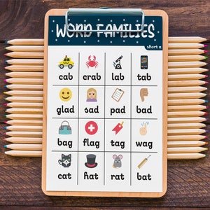 Set of 6 English Phonics Sound Anchor Charts, Word Families, Short ...