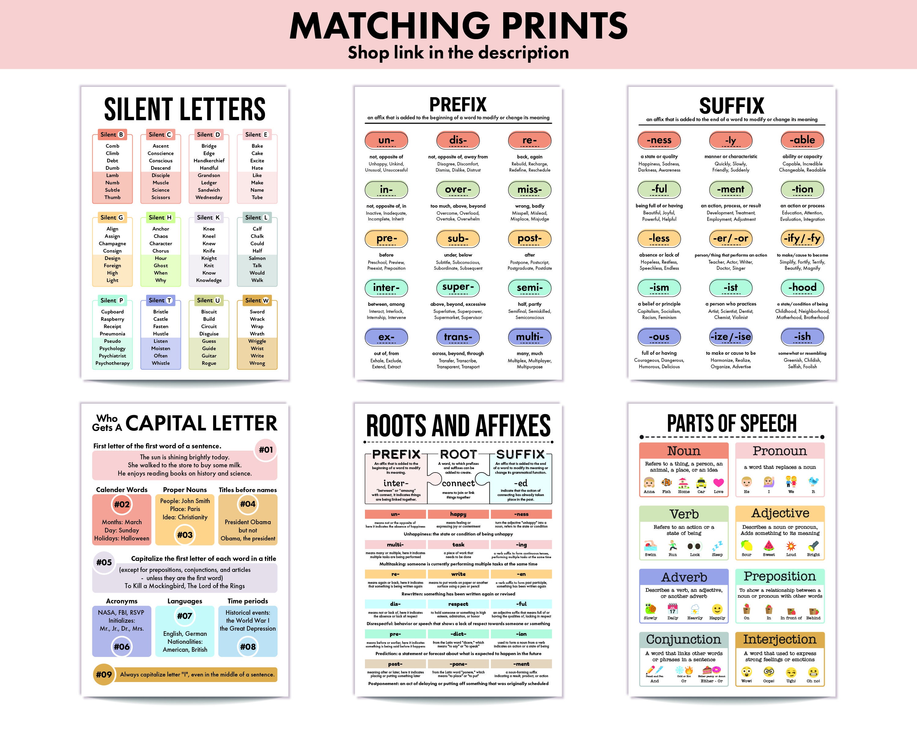 Prefix and Suffix Posters: Learn Word Formation, English Classroom ...