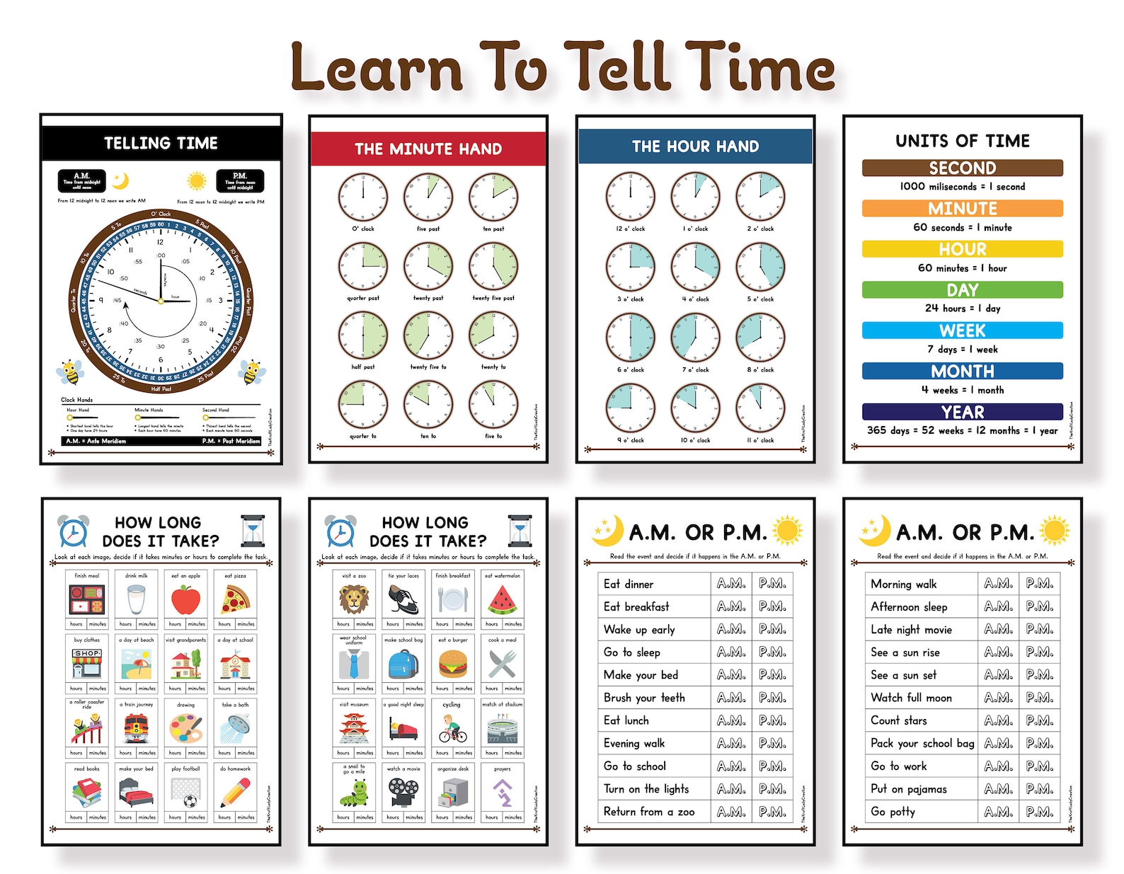Learn to Tell Time Poster & Worksheets, Telling Time Poster, What Time ...