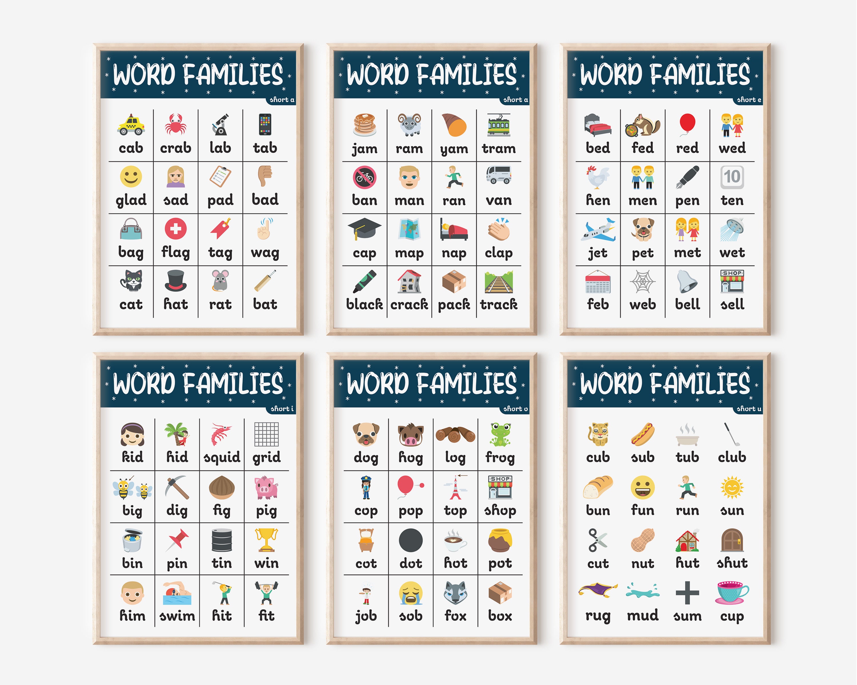 Set of 6 English Phonics Sound Anchor Charts, Word Families, Short ...