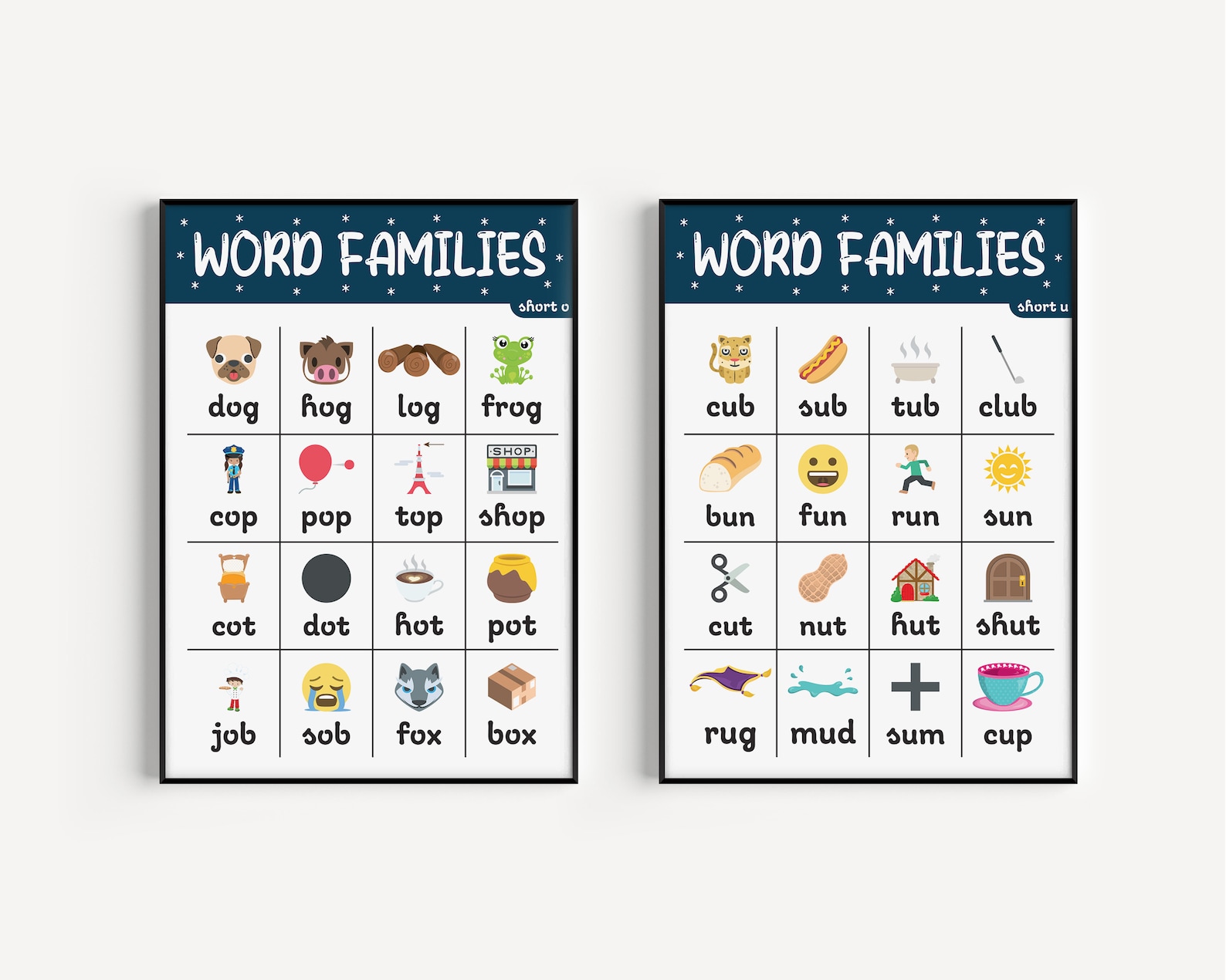 Set of 6 English Phonics Sound Anchor Charts, Word Families, Short ...