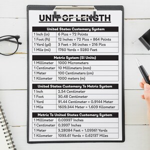 Customary and Metric Units Chart, Customary Units Conversion Chart ...