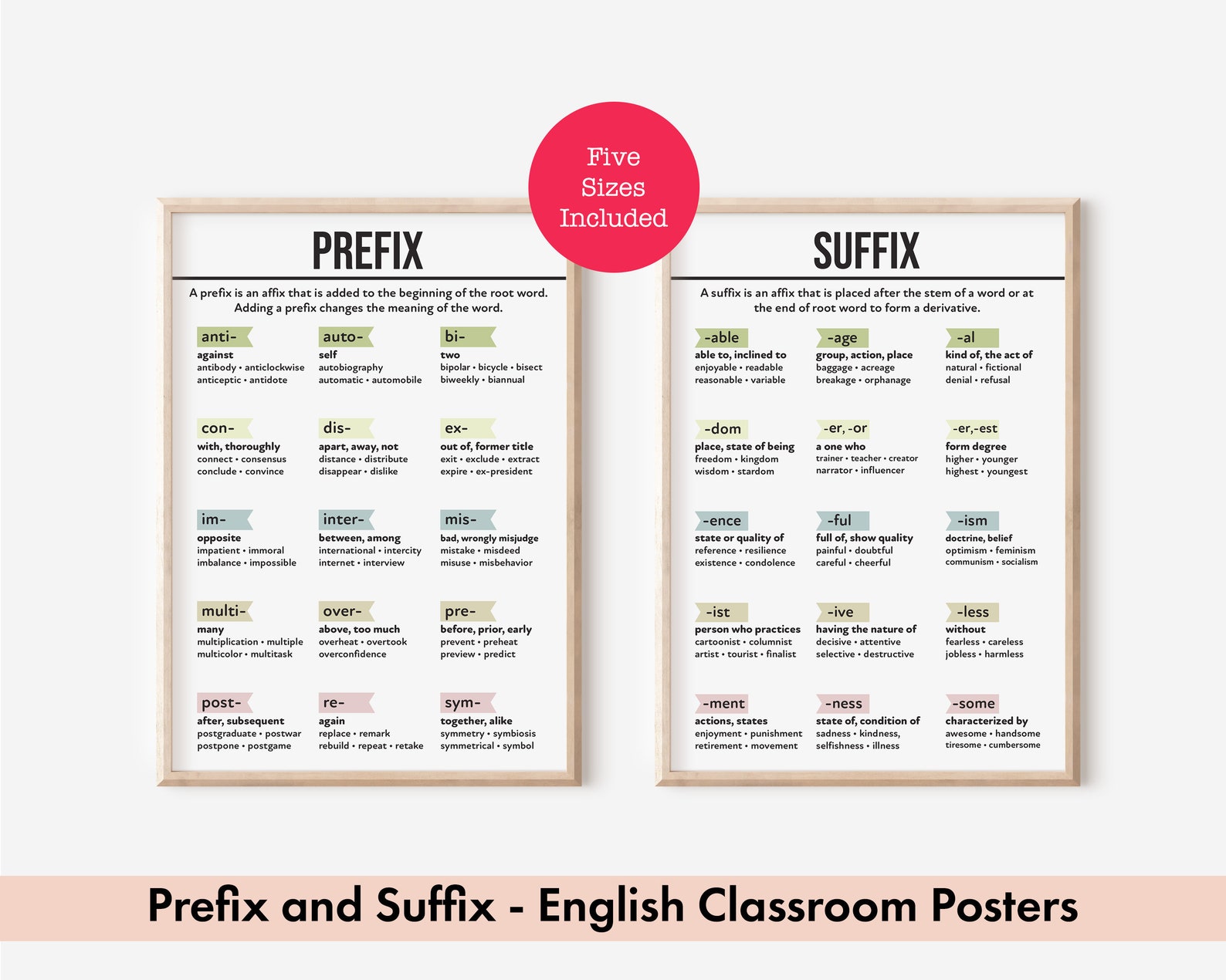 Prefixes and Suffixes Posters, Boho Wall Art for Homeschool and English ...