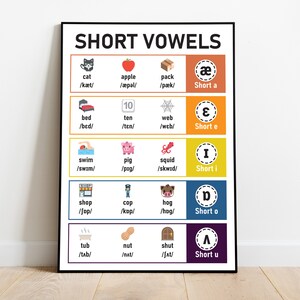 Short and Long Vowels Phonics Chart for Kids, Teaching Aid for English ...