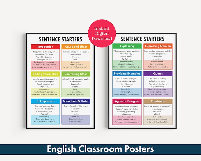 Sentence Starters Charts – Improve Sentence Structure, Learn How to ...
