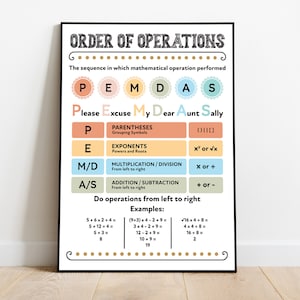 Order of Operations in Math, PEMDAS Poster, Maths Classroom Poster ...
