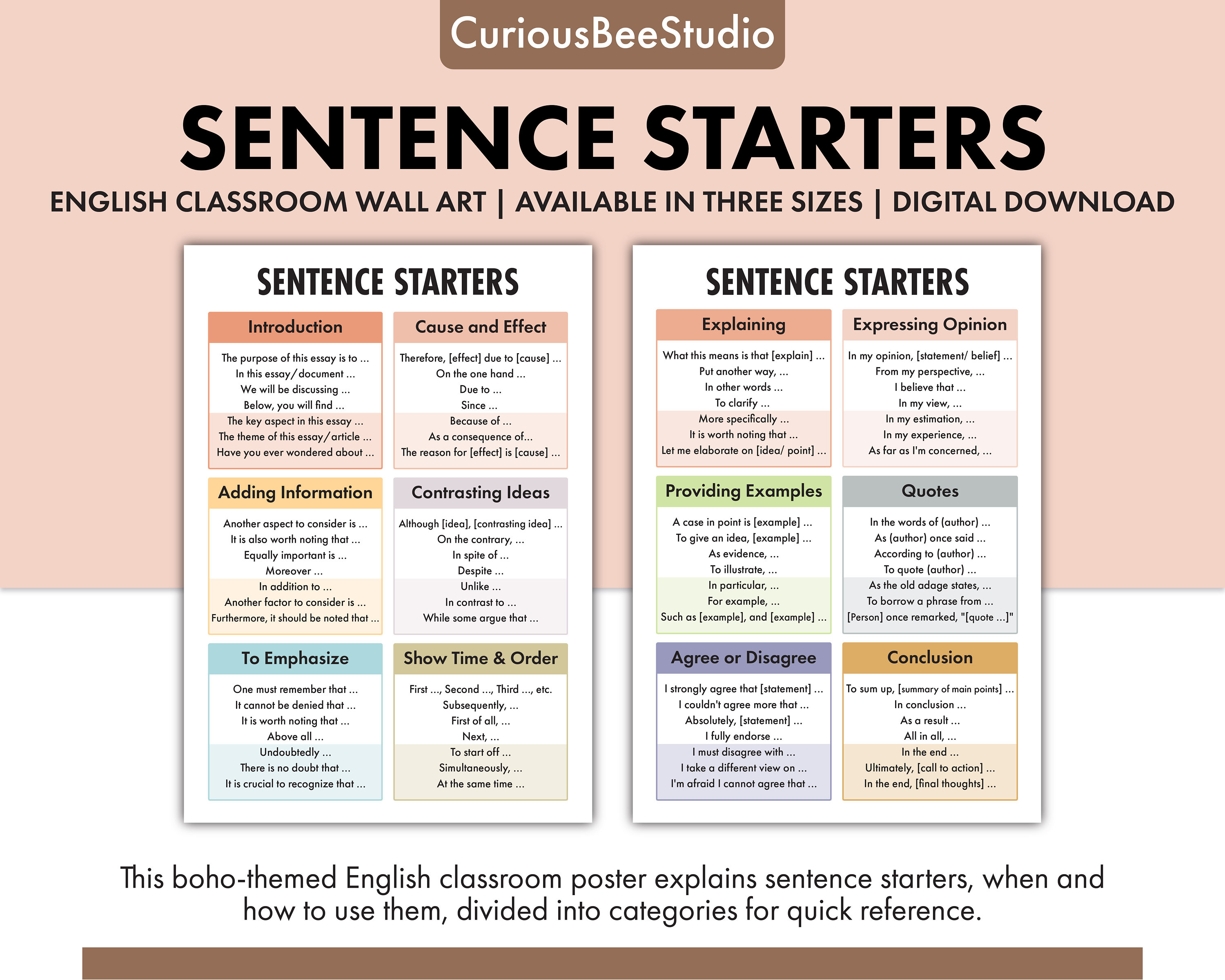 Sentence Starters Charts – Improve Sentence Structure in English ...