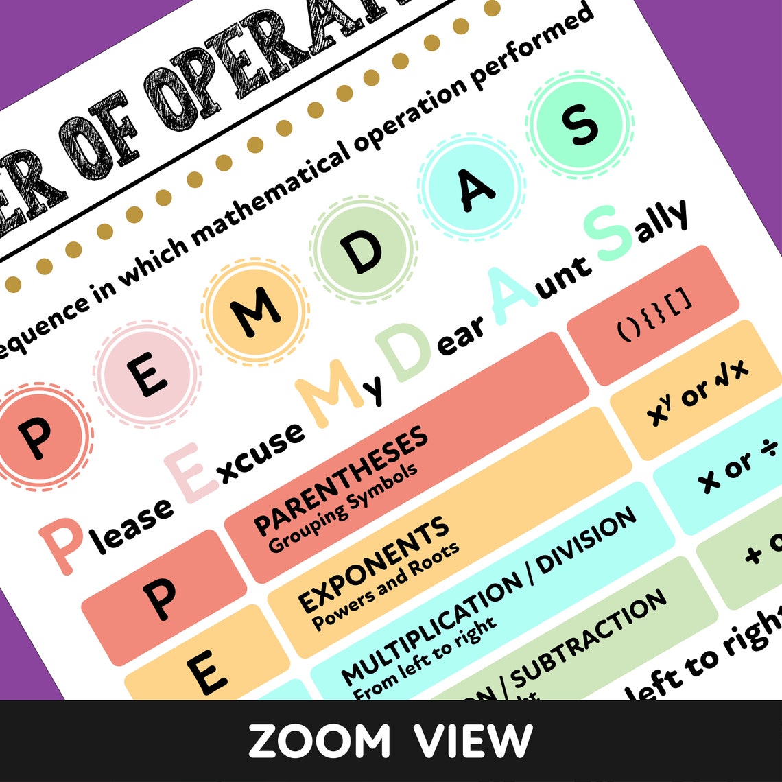 Order of Operations in Math, PEMDAS Poster, Maths Classroom Poster ...