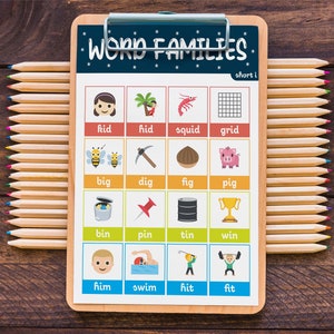 Set of 6 English Phonics Sound Posters, Word Families, Short Vowel ...