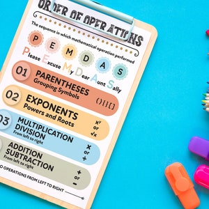 Order of Operations (boho Colors), Maths Classroom Poster, PEMDAS ...
