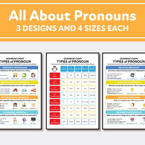 All About Pronoun Posters Types of Pronouns English Grammar - Etsy
