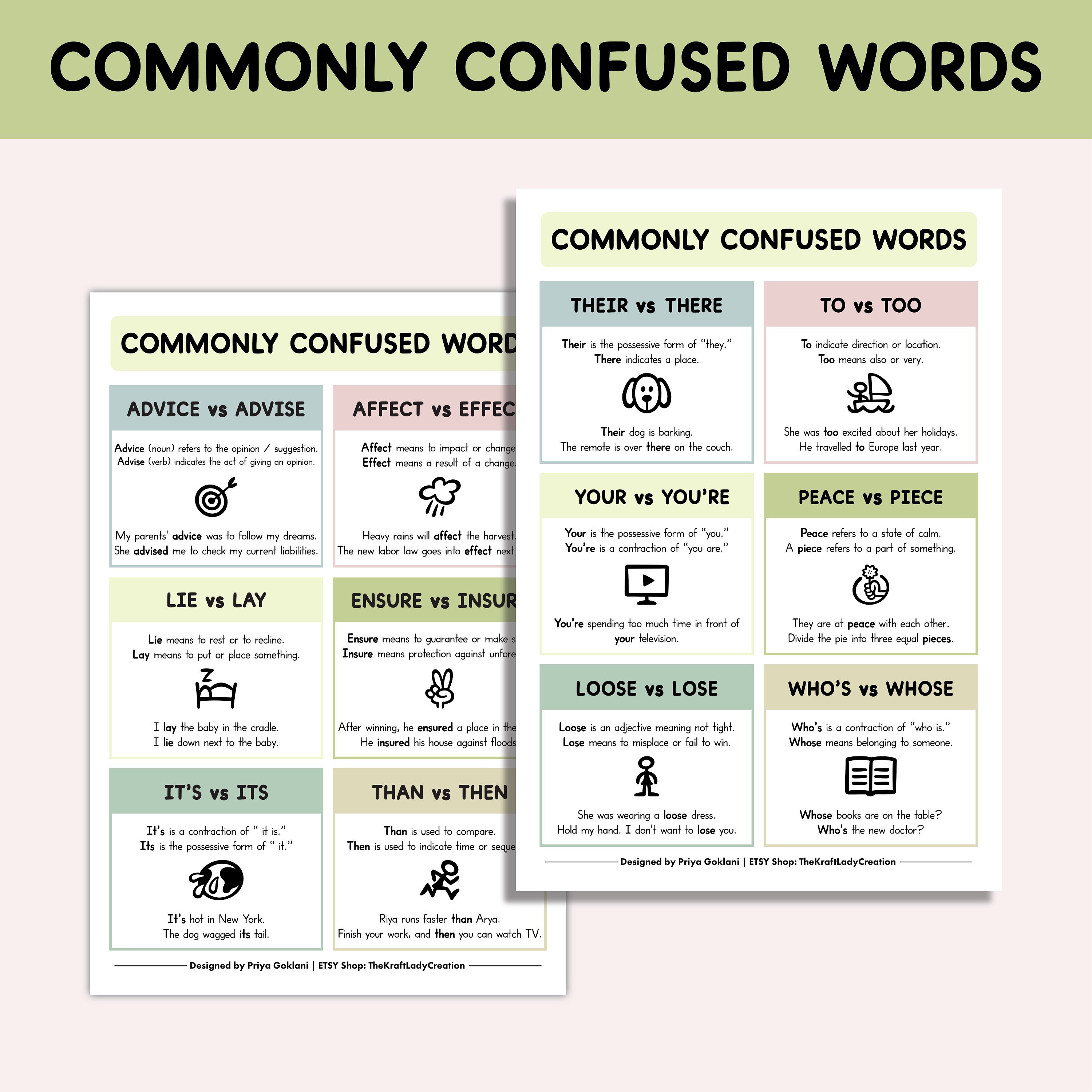 Commonly Confused Words (boho Theme), English Classroom Teaching ...