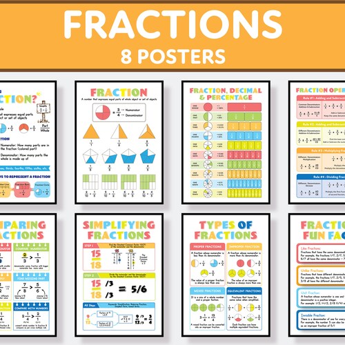 Fraction Poster Bundle Set of 08 Maths Posters Fraction - Etsy