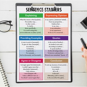 Sentence Starters Charts – Improve Sentence Structure, Learn How to ...