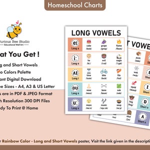 Long and Short Vowels Phonics Chart for Kids, Teaching Aid for English ...