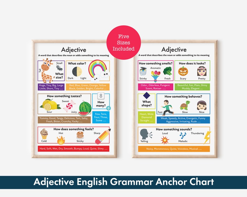 Adjective Anchor Charts for English Grammar: Learn Types of Adjectives ...