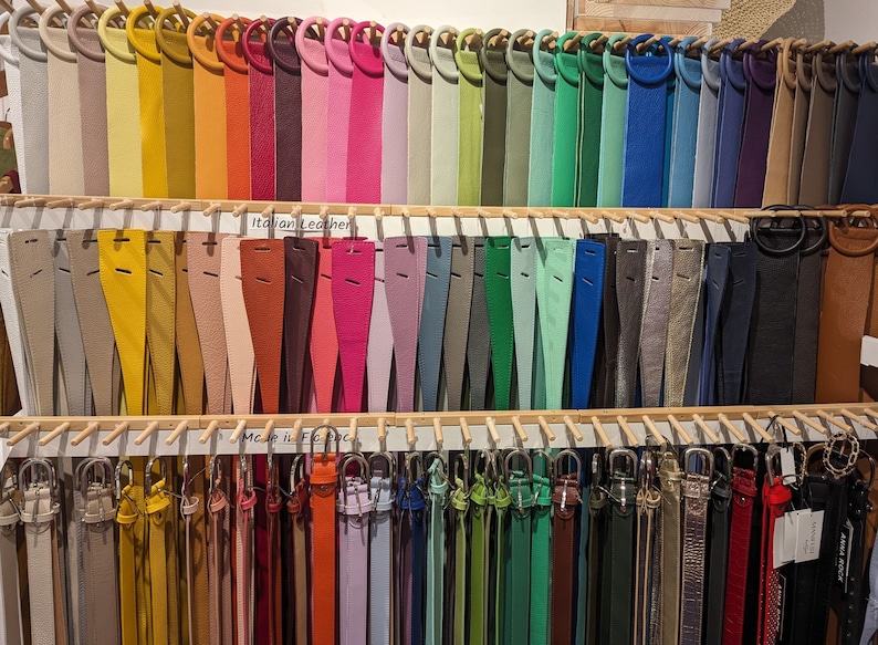 Green Leather Belt With Circle Buckle, Genuine Leather Italian Belt ...