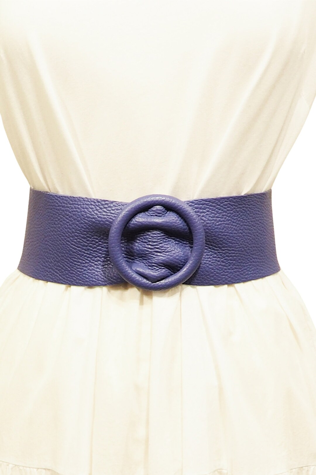 Purple Leather Belt With Circle Buckle, Genuine Leather Italian Woman ...