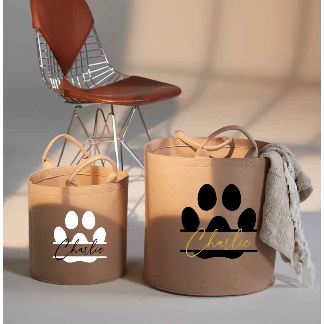 Personalised Felt Pet Paw Storage Baskets, Personalised Pet Paw Print ...