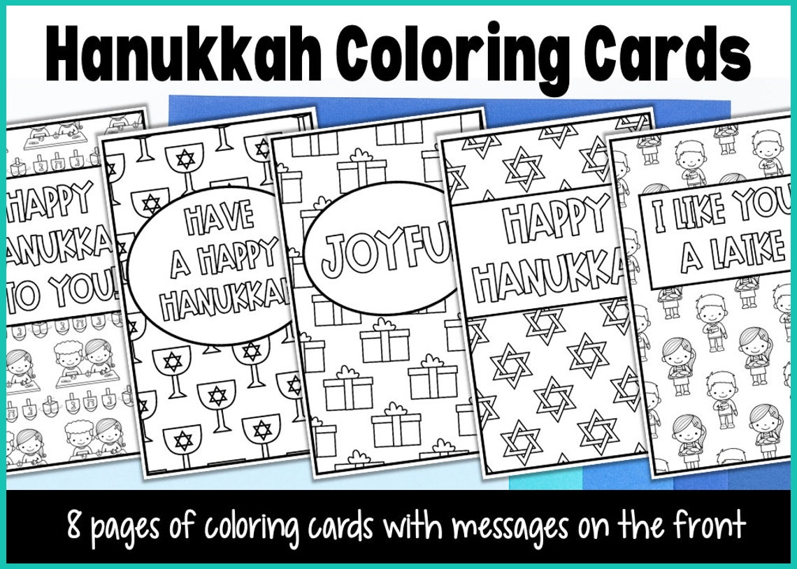 Hanukkah Coloring Cards, Kids Hanukkah Coloring Pages, Hanukkah ...