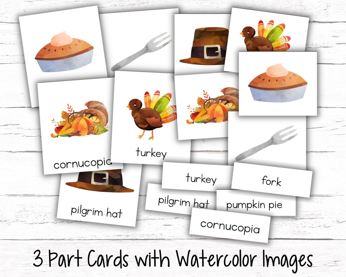 Thanksgiving 3 Part Vocabulary Cards for Montessori, Task Boxes ...