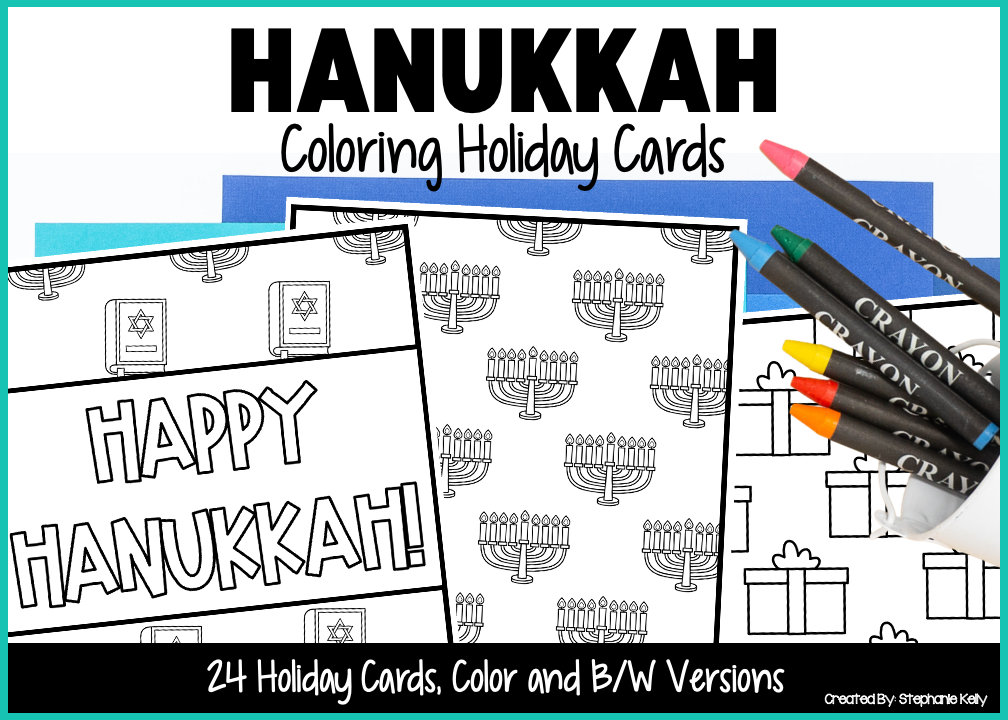 Hanukkah Coloring Cards, Kids Hanukkah Coloring Pages, Hanukkah ...