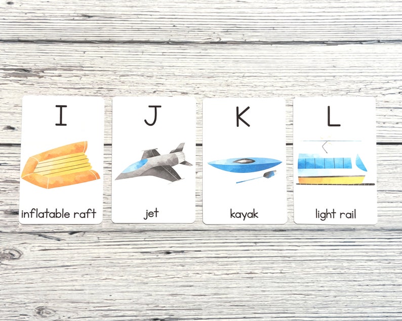 ABC Transportation Flash Cards, Vehicle Flashcards, Alphabet Vehicle ...