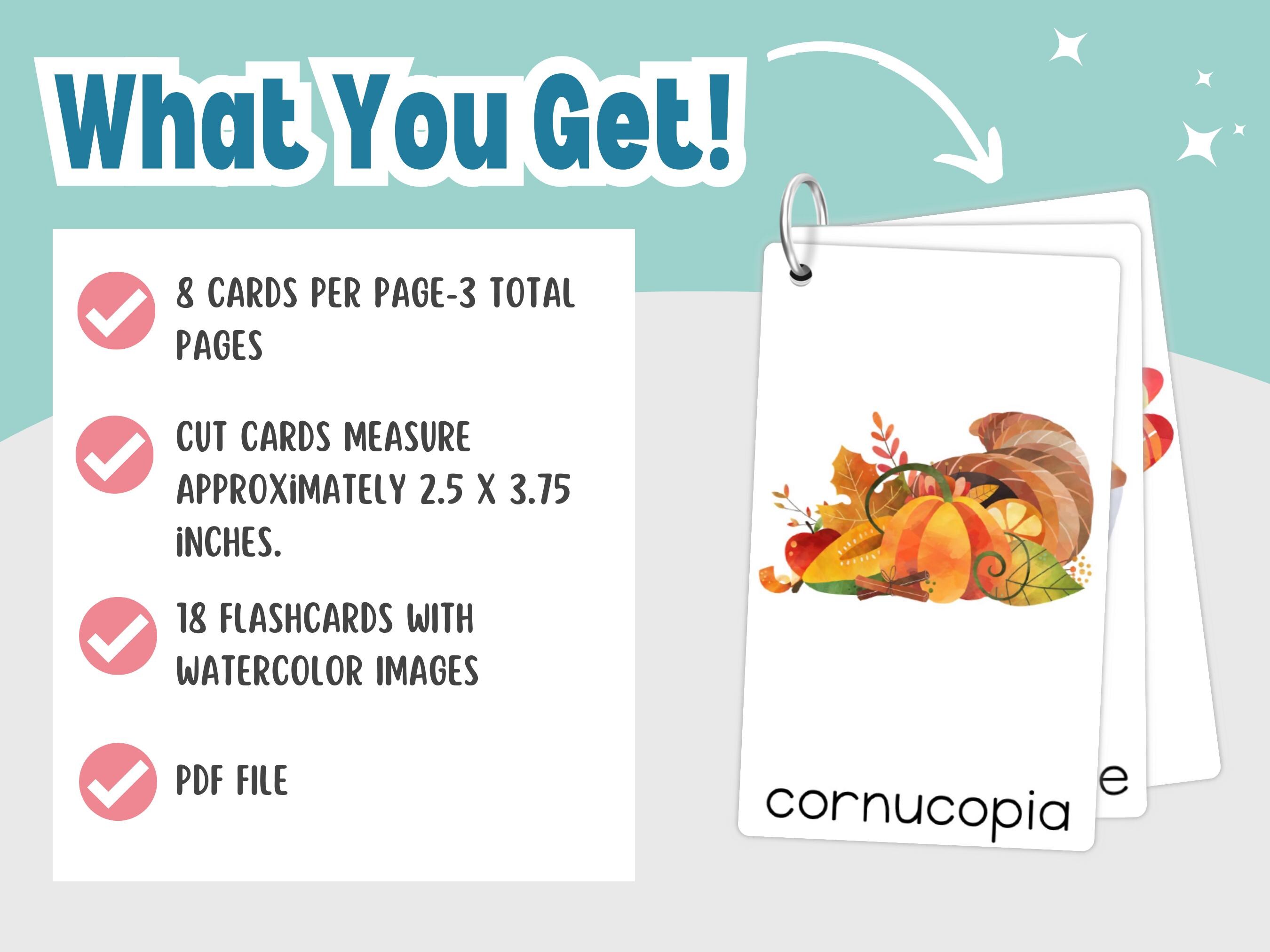 Thanksgiving Flash Cards, Flashcards for Preschool, Word Wall ...