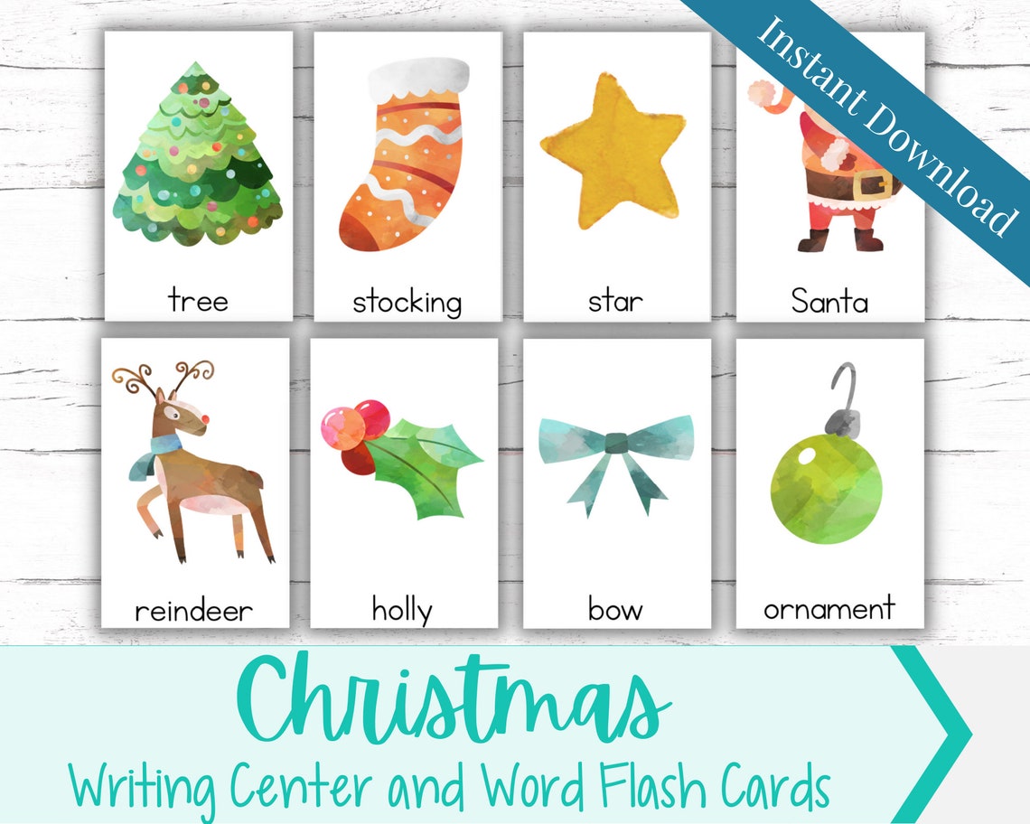 Christmas Flash Cards Flashcards for Preschool Word Wall - Etsy
