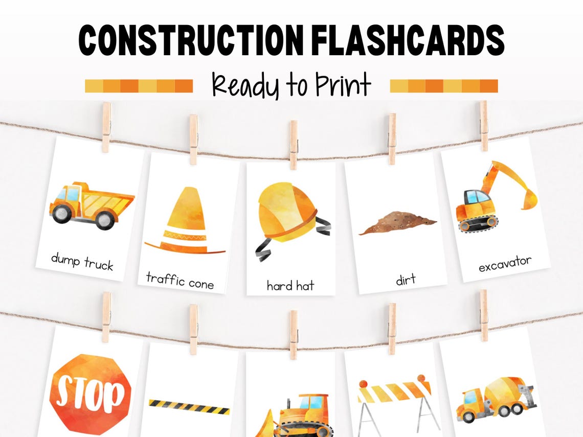 Construction Flashcards for Preschool, Printable Flashcards for ...