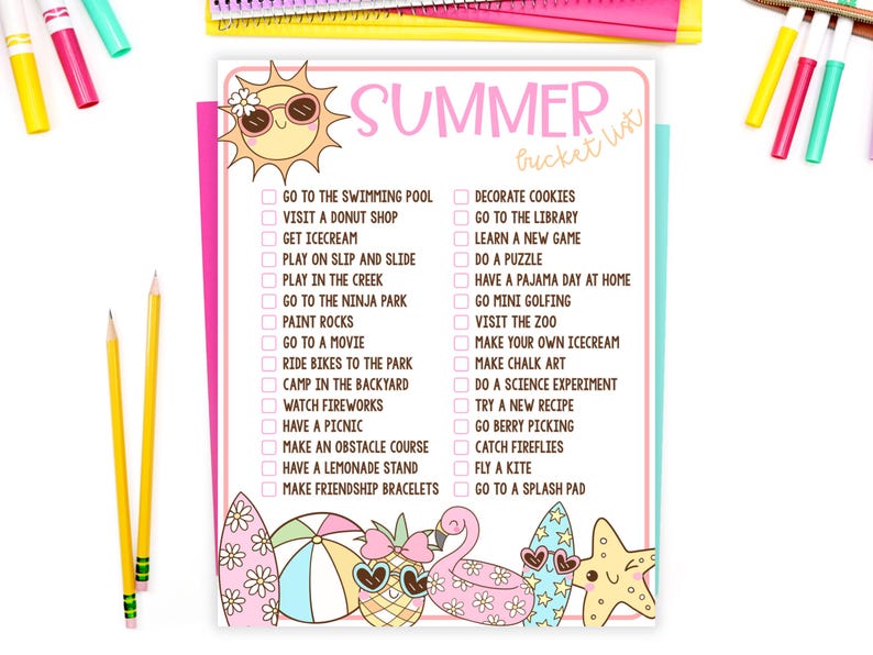 Editable Summer Bucket List Printable, Custom Kids Bucket List, Summer ...
