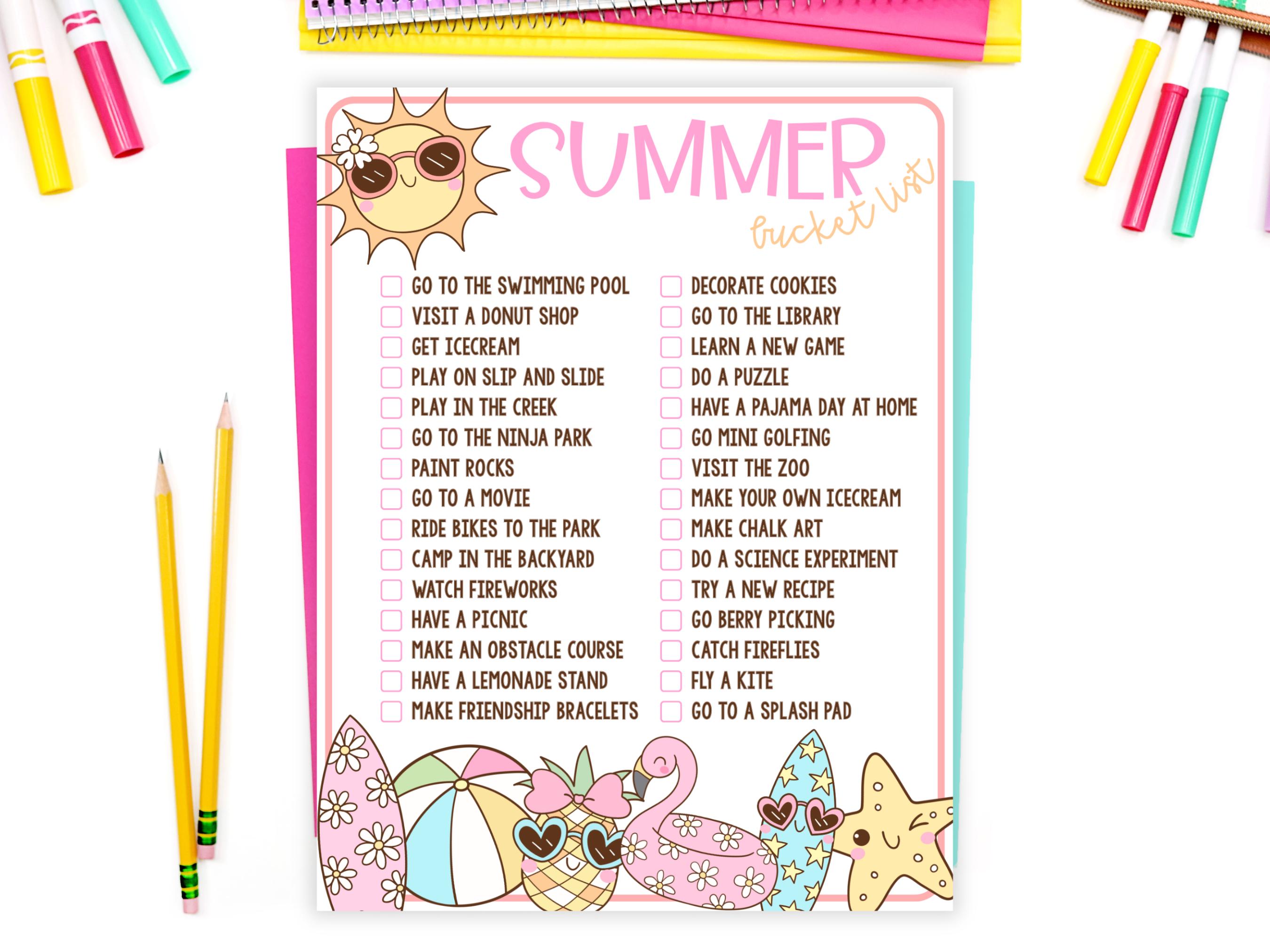 Editable Summer Bucket List Printable, Custom Kids Bucket List, Summer ...