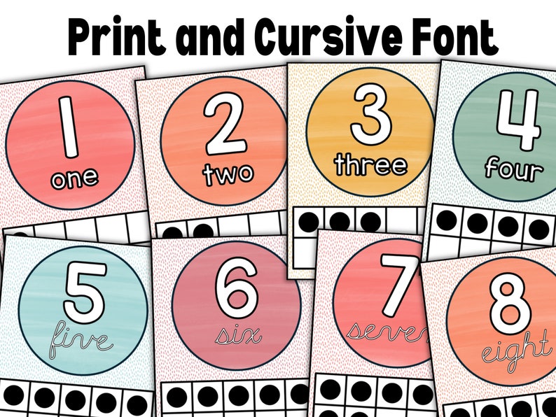 Printable Number Posters Classroom Decor, Boho, Watercolor, Boho ...