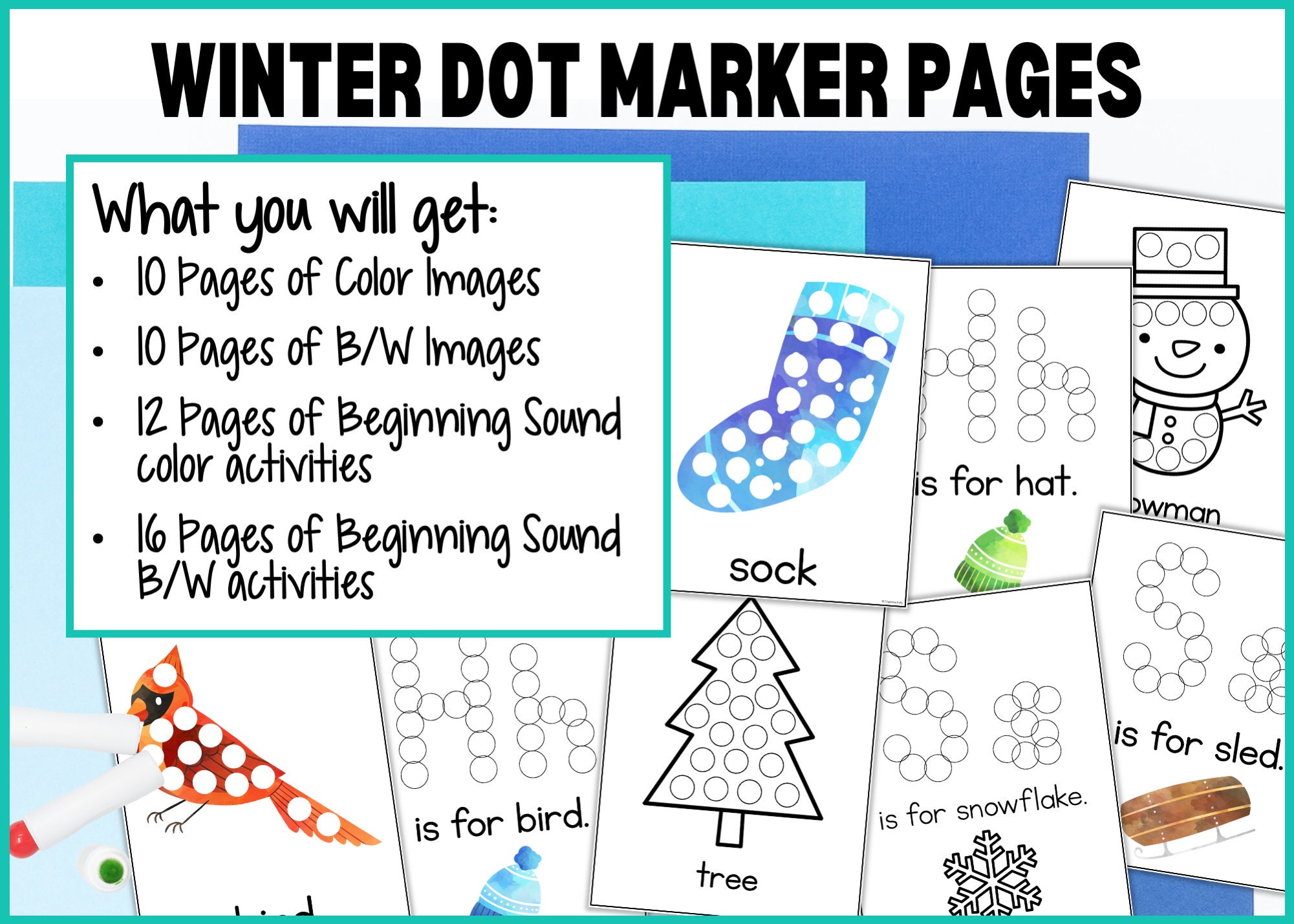 Winter Dot Marker Activities for Preschool, January Fine Motor Dabber ...