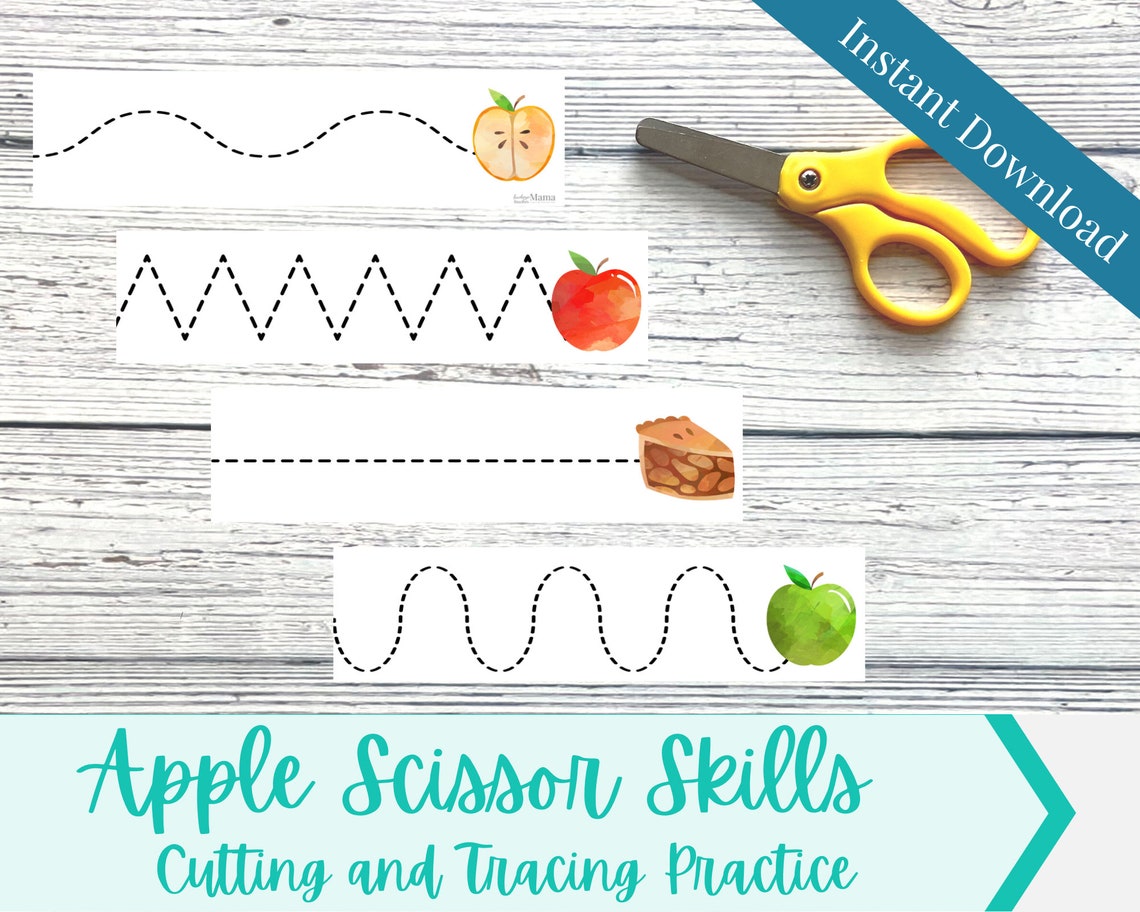 Apple Cutting and Tracing Pages for Preschool Printable - Etsy