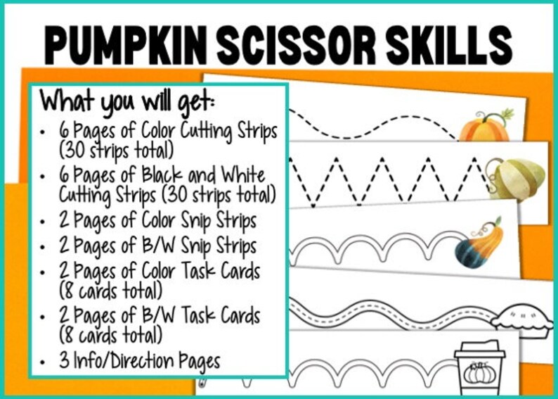 Pumpkin Cutting and Tracing Pages for Preschool, Printable, Scissor ...