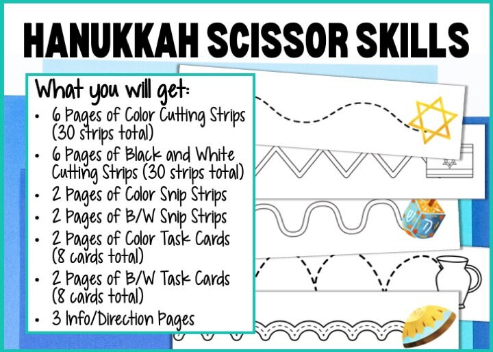 Hanukkah Scissor Practice Activity for Preschool, Fine Motor Cutting ...