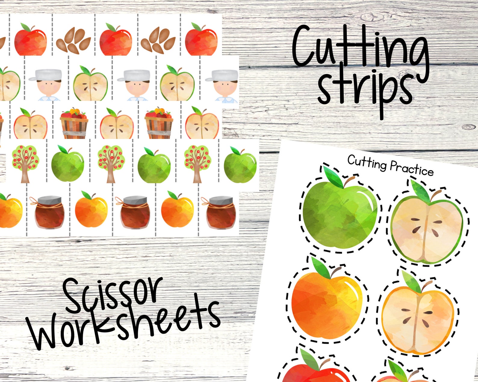 Apple Cutting and Tracing Pages for Preschool Printable - Etsy