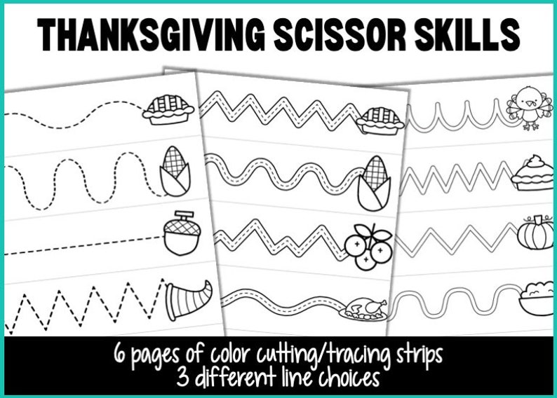 Thanksgiving Cutting and Tracing Pages for Preschool Fine - Etsy
