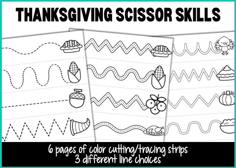 Thanksgiving Cutting and Tracing Pages for Preschool Fine - Etsy