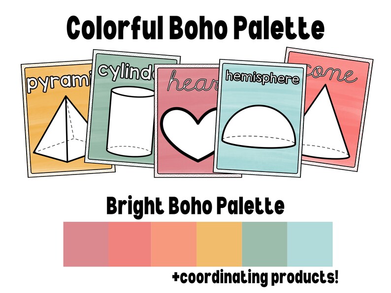 Printable Shape Posters Classroom Decor, Boho, Watercolor, 2D Shapes ...