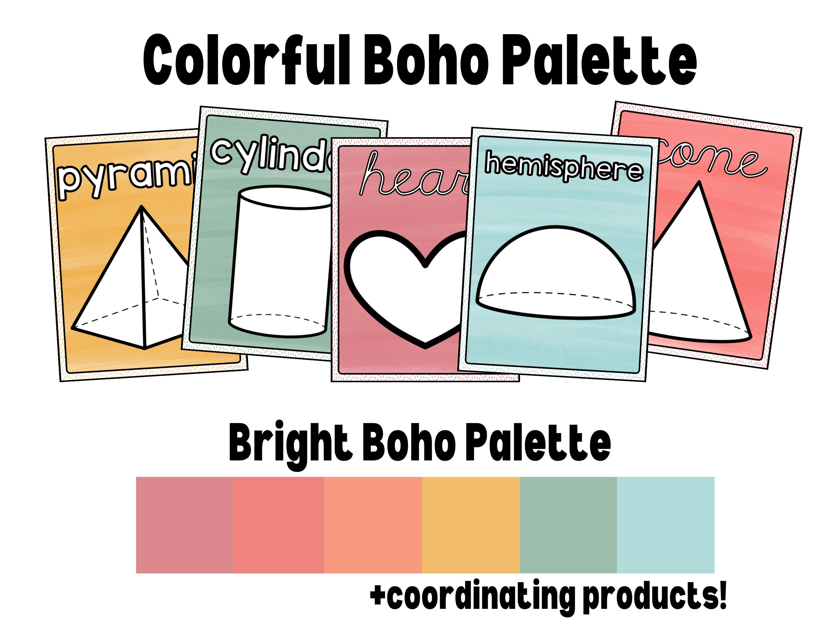 Printable Shape Posters Classroom Decor, Boho, Watercolor, 2D Shapes ...