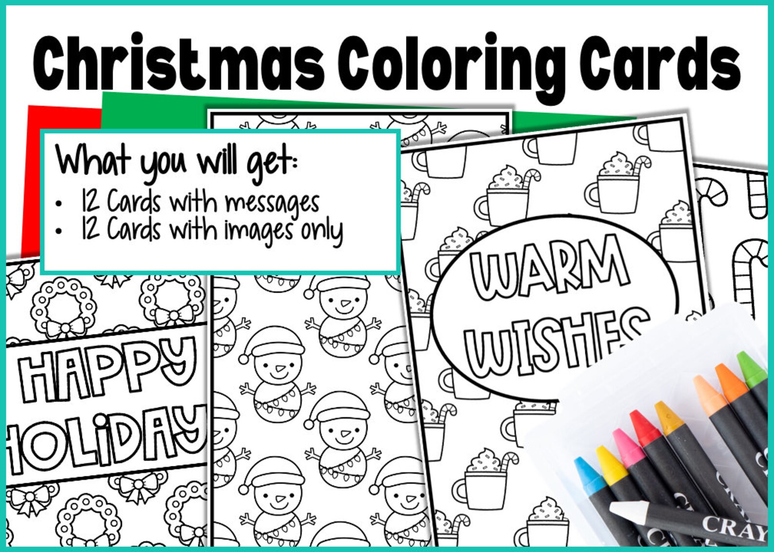 Christmas Coloring Cards, Holiday Coloring Pages, Kids Christmas ...