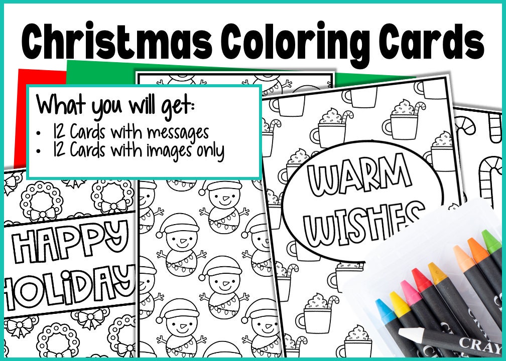 Christmas Coloring Cards, Holiday Coloring Pages, Kids Christmas ...