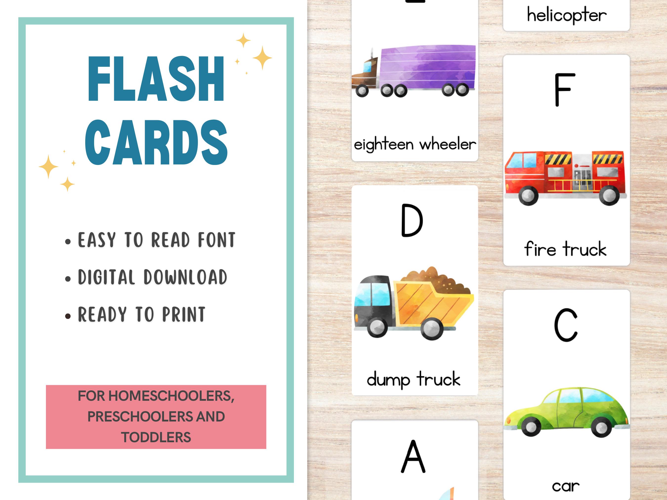 ABC Transportation Flash Cards Printable, Vehicle Alphabet A-Z ...