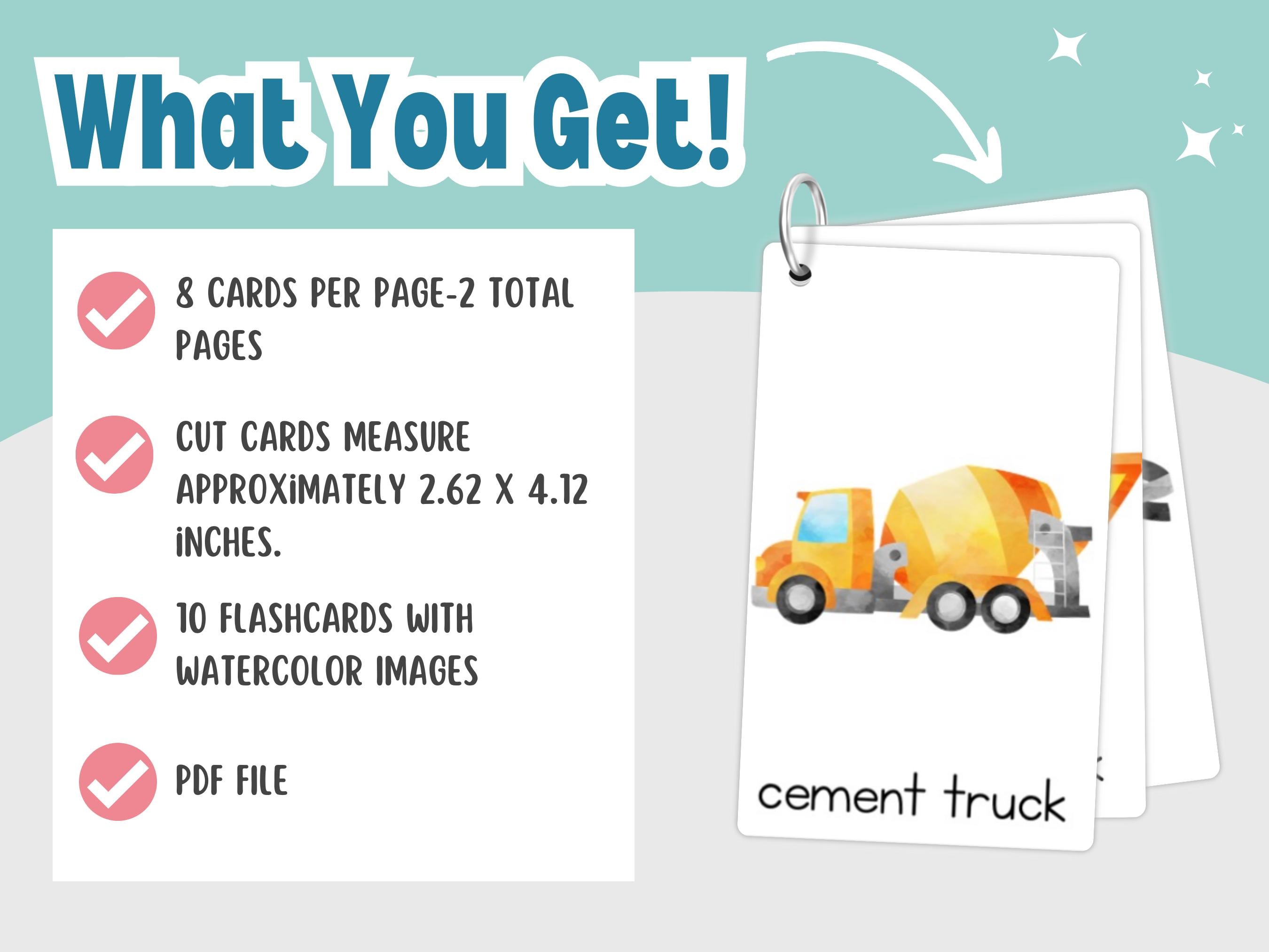 Construction Flashcards for Preschool, Printable PDF, Watercolor ...