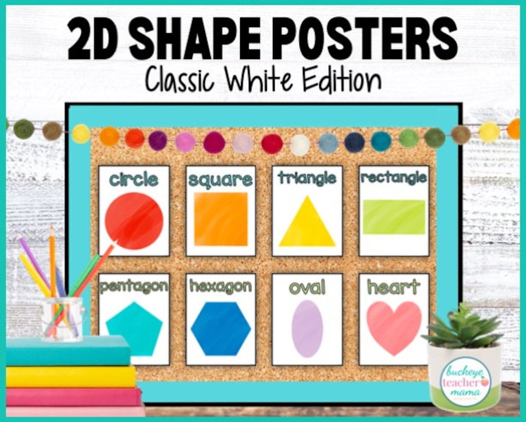 Printable Shape Posters Classroom Decor, White, Classic, Watercolor, 2D ...