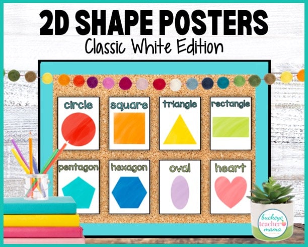 Printable Shape Posters Classroom Decor, White, Classic, Watercolor, 2D ...